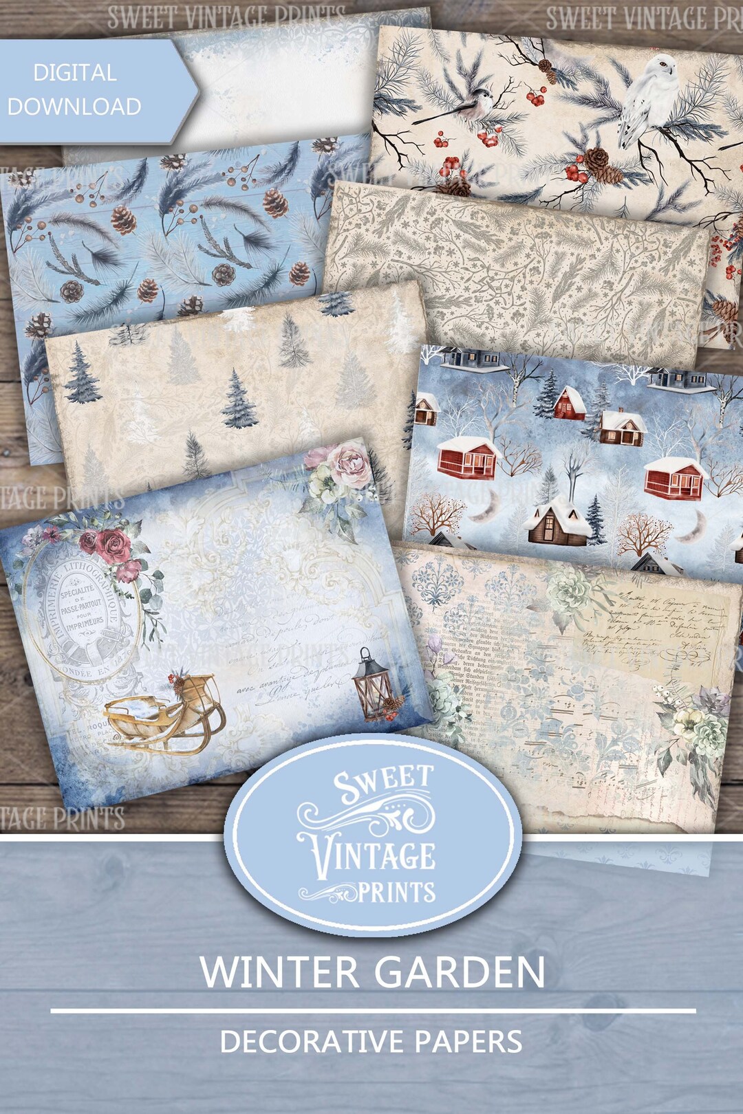 Winter Garden Digital Paper Pack, Winter Garden Journal Papers, Winter ...