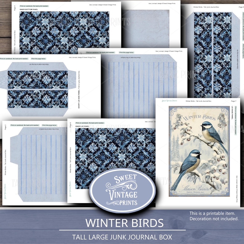Winter Birds Tall Gift Box Printable | DIY Gift Case | Holiday Box ...