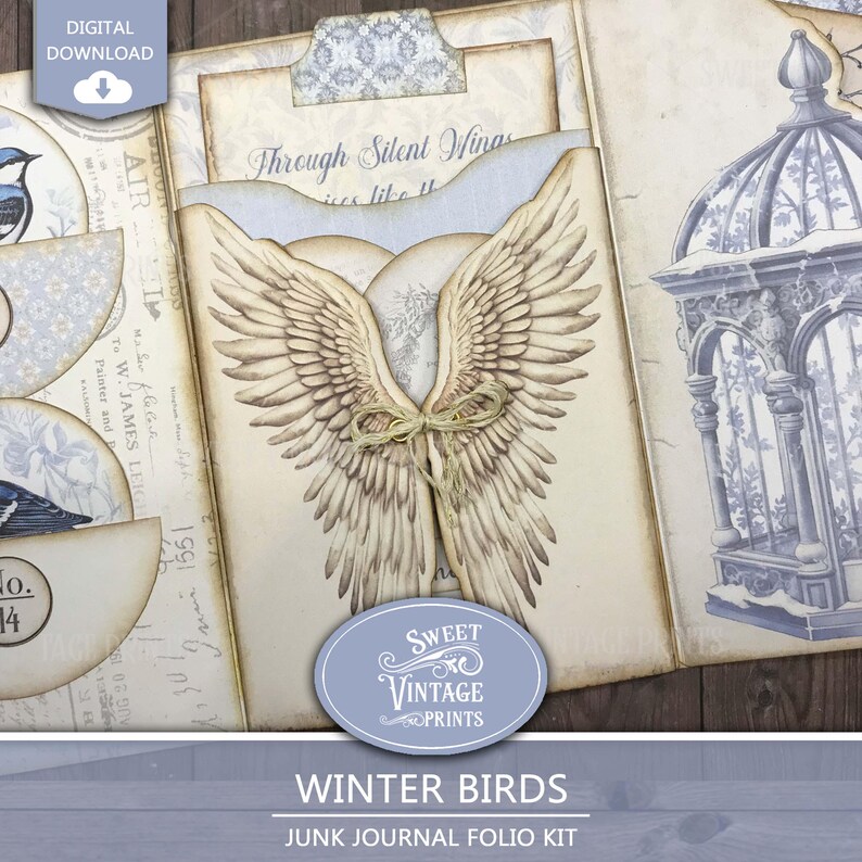 Junk Journal Folio Kit Birds | Vintage Printable Folio Kit | Winter ...