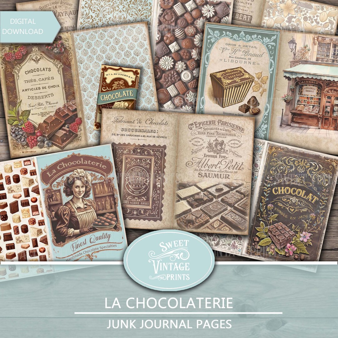 Chocolate Junk Journal Pages | Sweets Printables | Vintage Chocolate ...