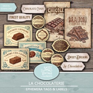 Chocolate Junk Journal Ephemera | Printable Chocolate Tags & Labels ...