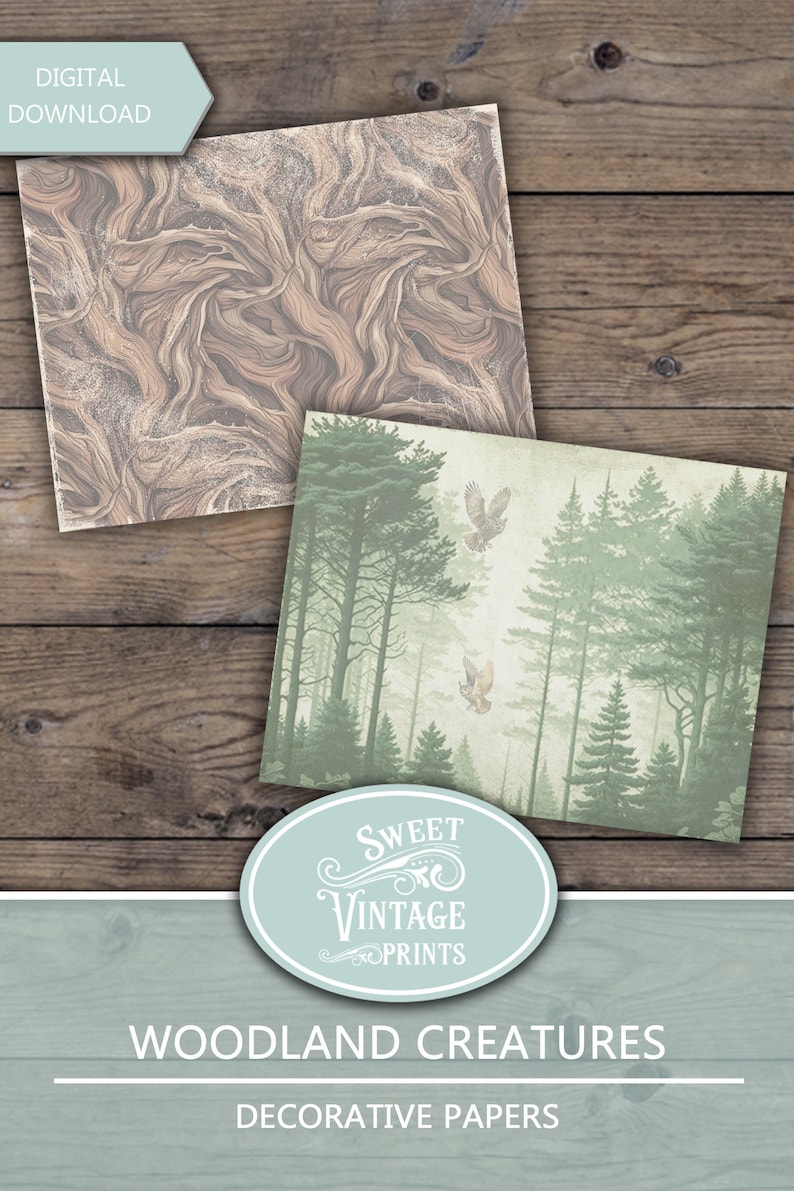 Woodland Printable Papers, Woodland Creatures Junk Journal, Forest ...