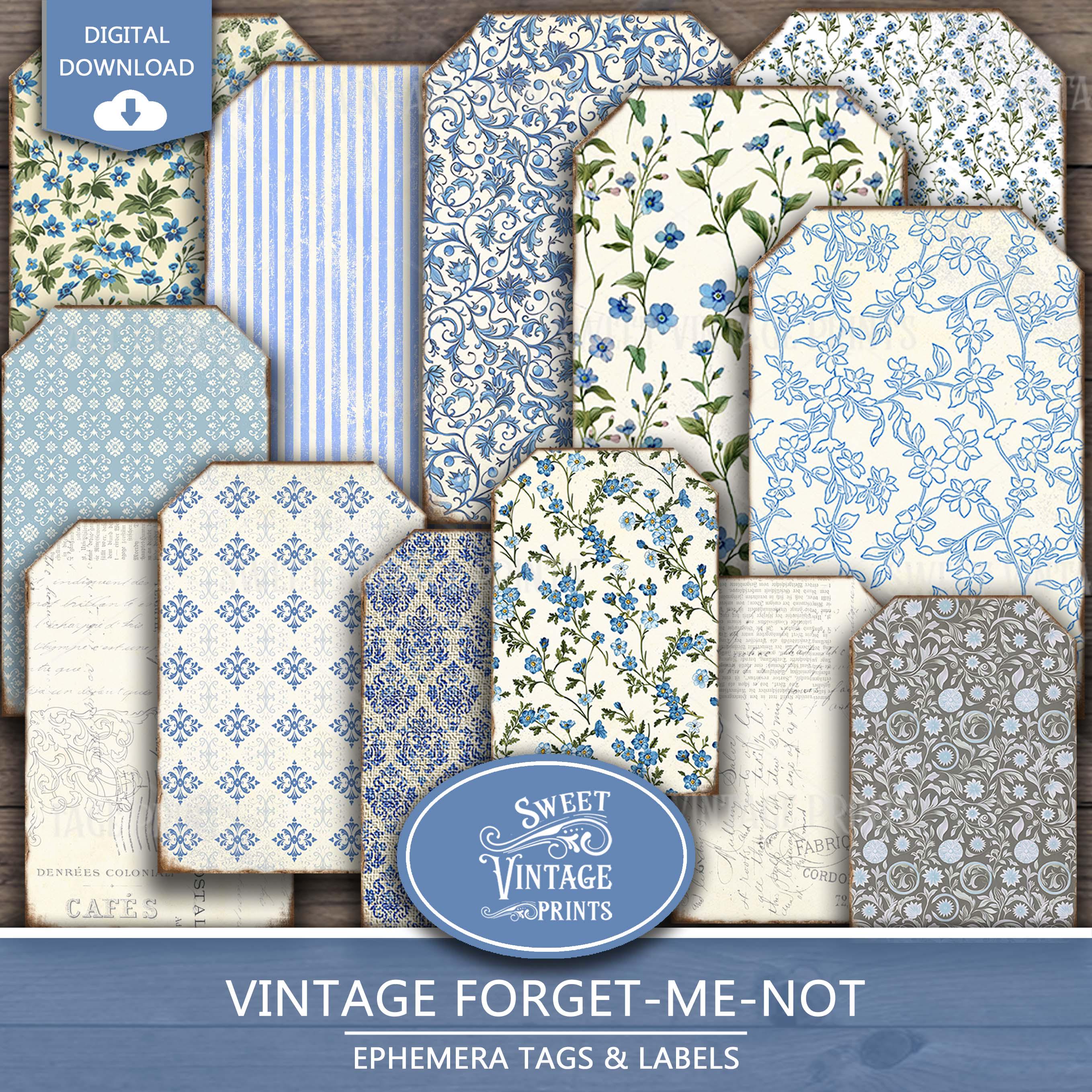 Forget-me-not Junk Journal Ephemera | Vintage Blue Printable Tags ...