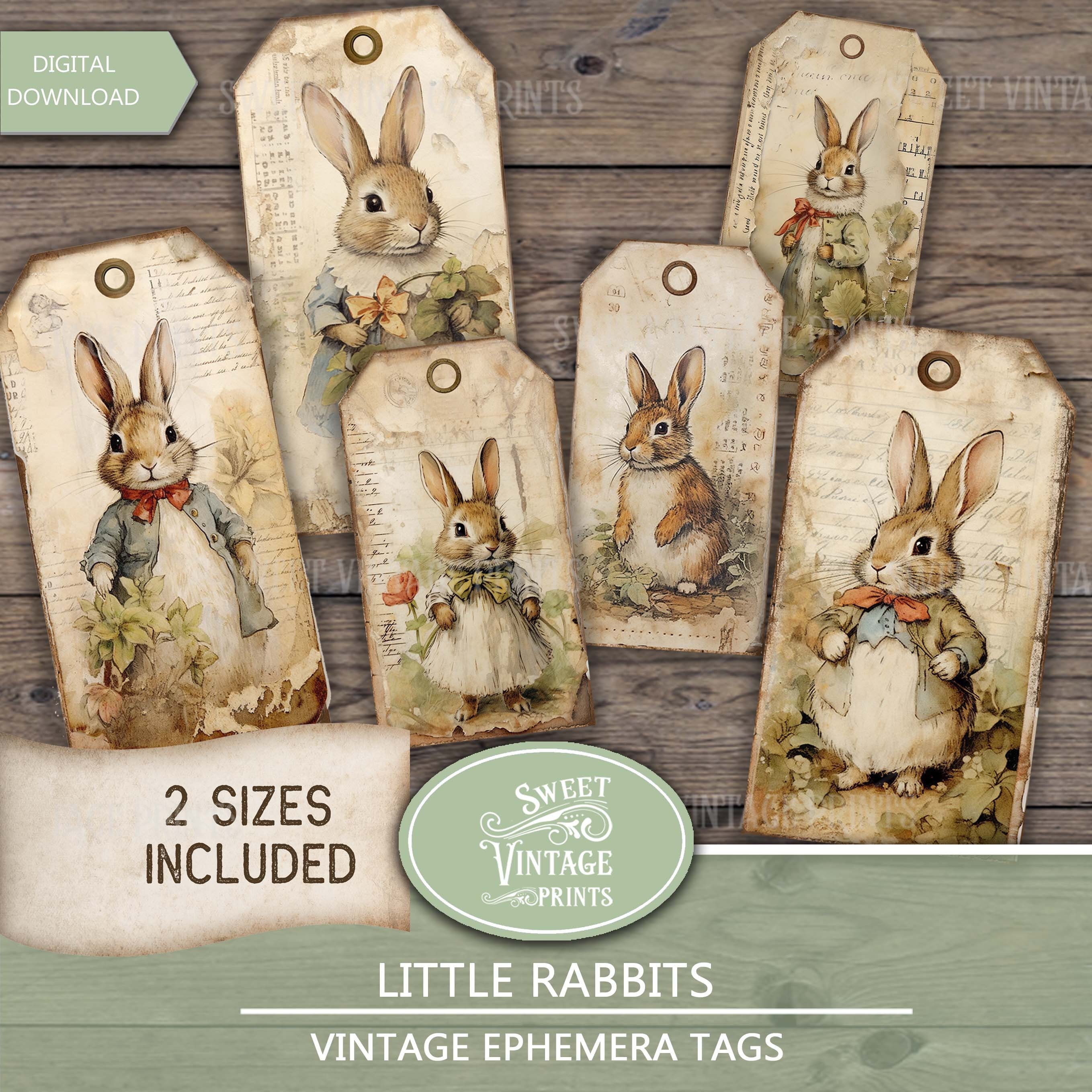 Vintage Rabbits Ephemera Tags | Printable Easter Gift Tags | Vintage ...