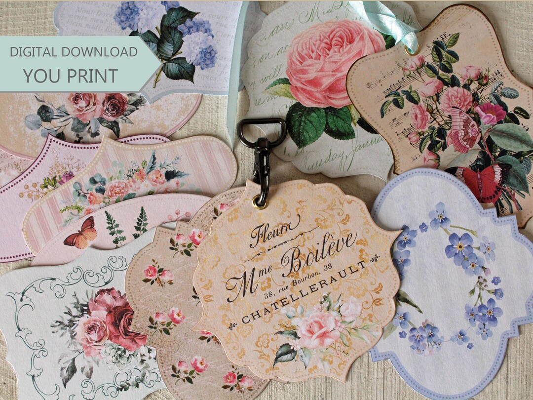 Romantic Flower Labels, Vintage Flower Tags, Flower Tag Flip, Flower ...