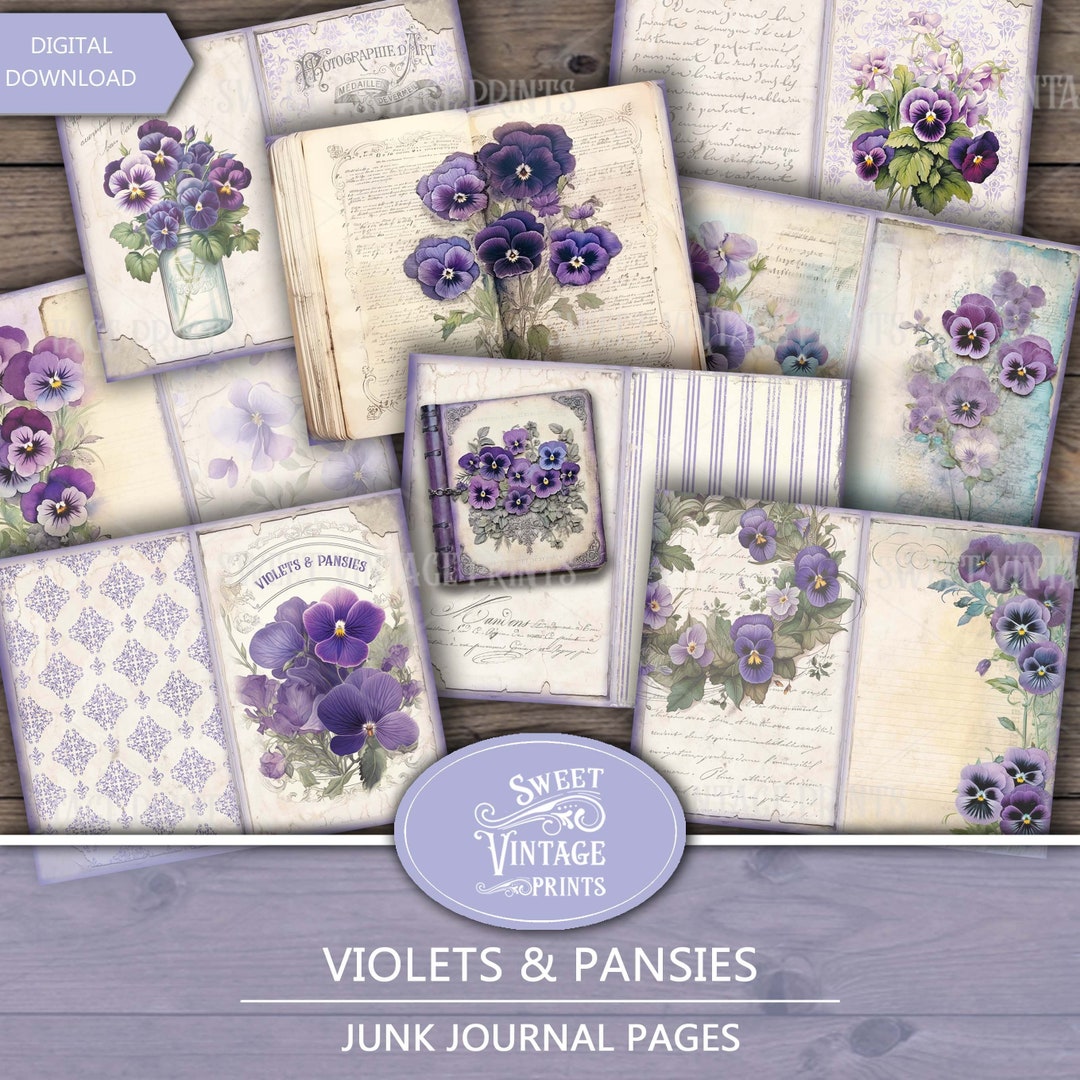 Violets & Pansies Junk Journal Pages, Spring Printables, Vintage ...