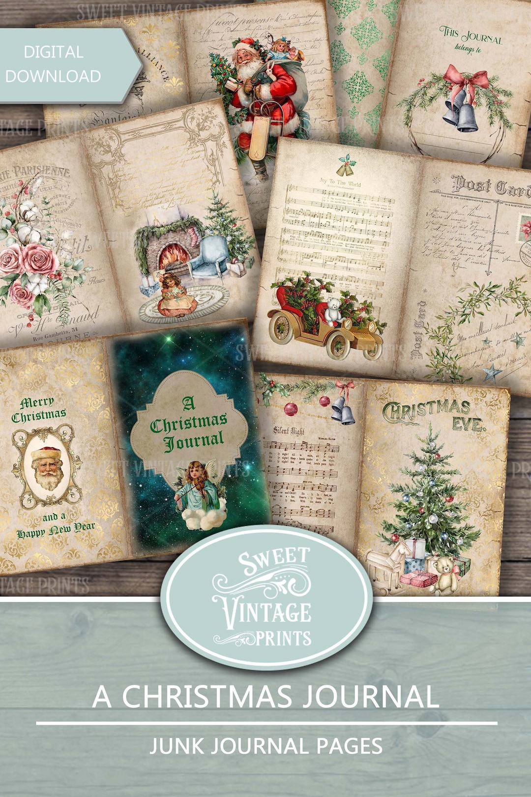 Christmas Junk Journal Pages, Christmas Printables Digitals, Vintage ...