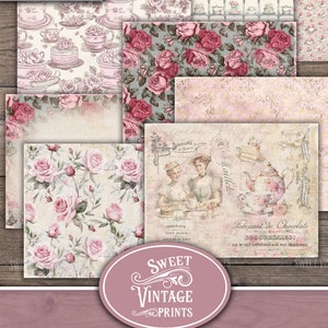 Junk Journal Tea Party, Vintage Tea Party Digital Paper Pack, Tea Time ...