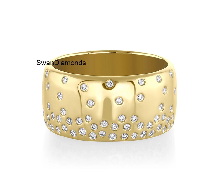 Flush Set Wide Wedding Band for Women, Round Cluster Pave Set Diamond ...