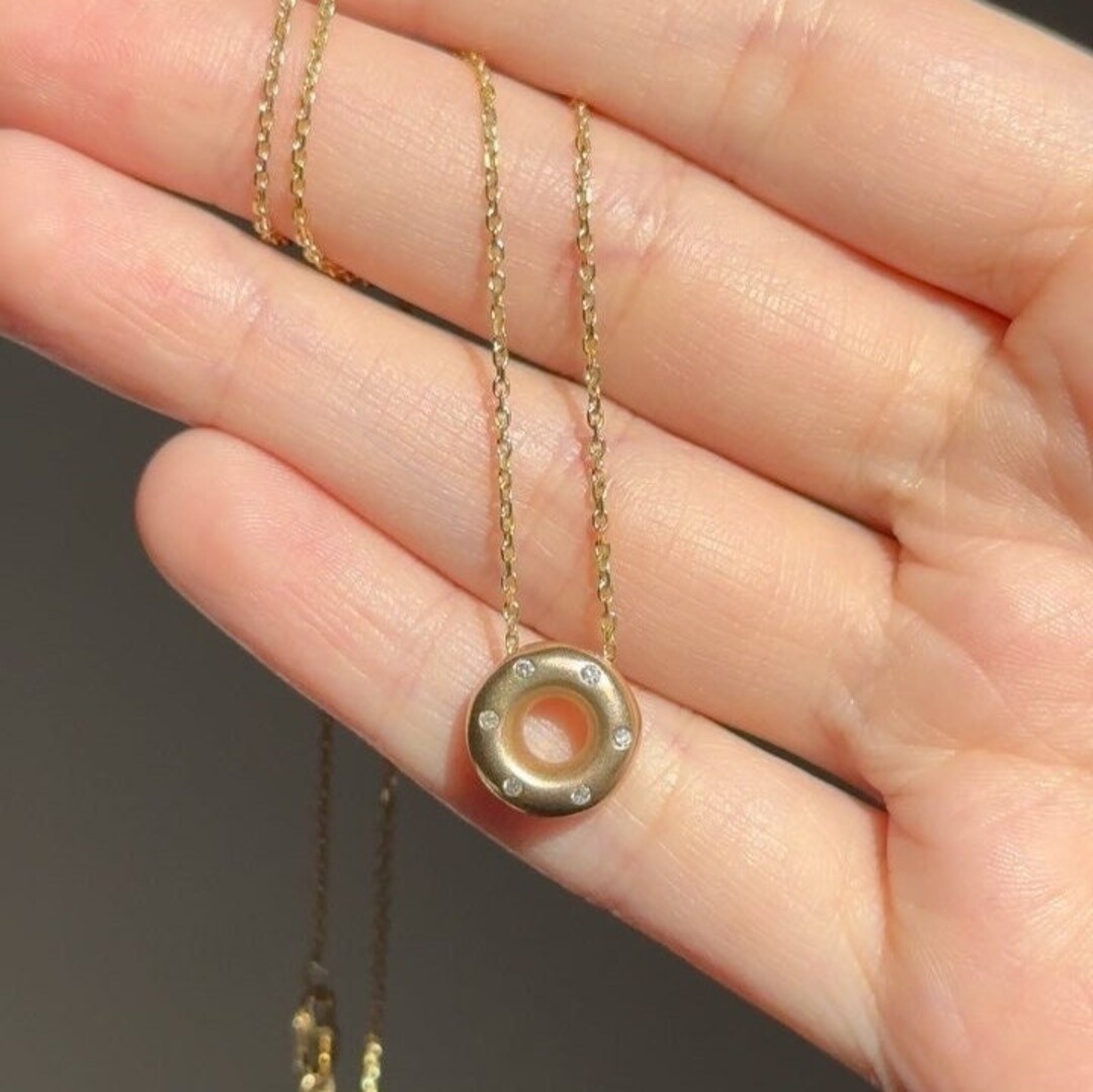 Diamond Donut Pendant, 18K Yellow Gold Only Pendant, Flush Set Cluster ...