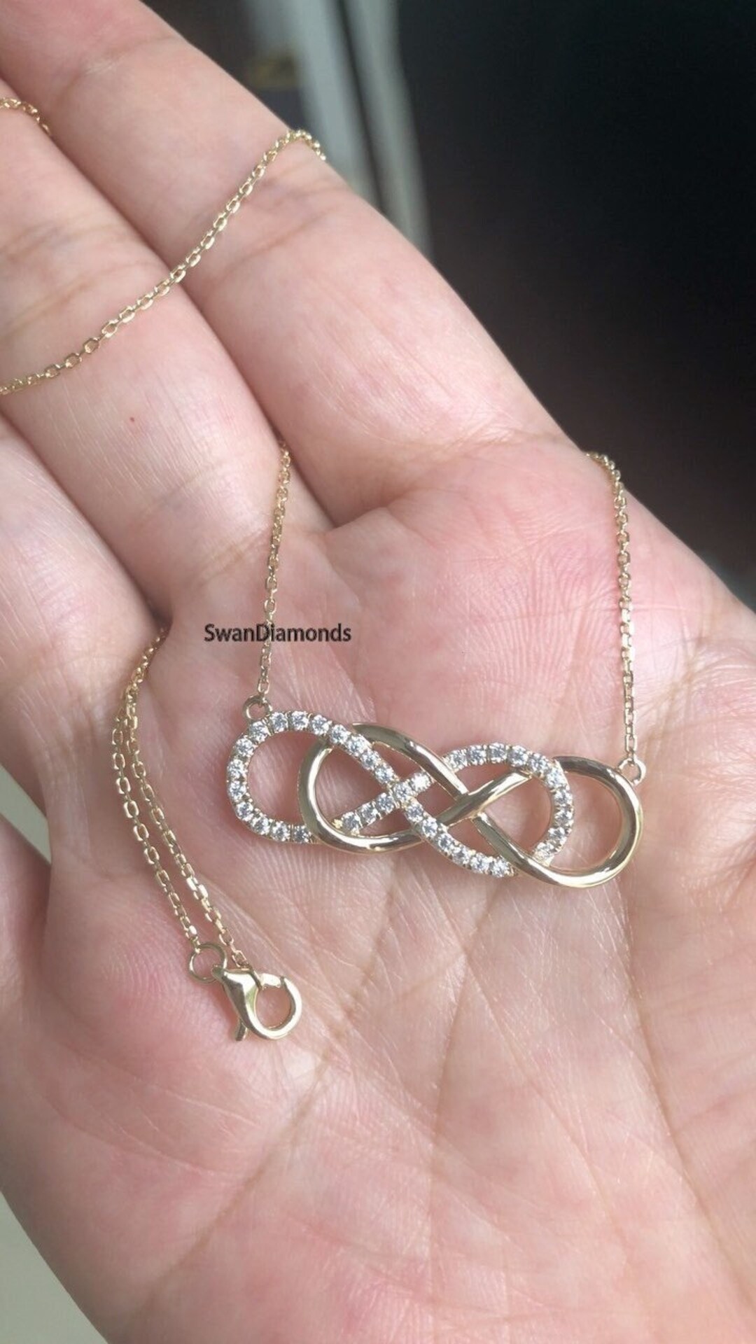 Double Infinity Pendant Necklace, 14K Yellow Gold Necklace, 0.57TCW ...