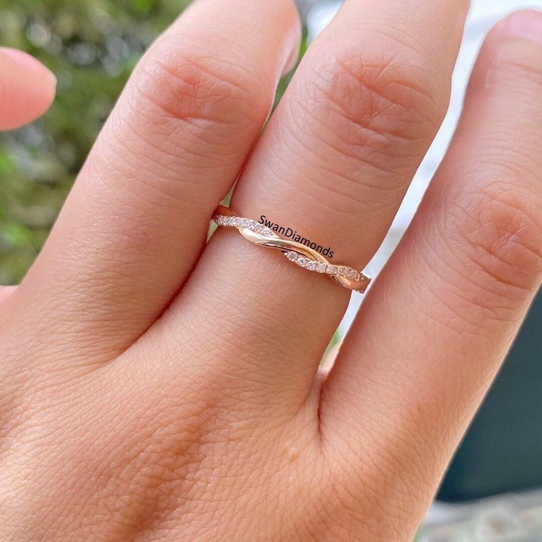 Diamond Twisted Wedding Band, 14K Yellow Gold Band, Twisted Band ...