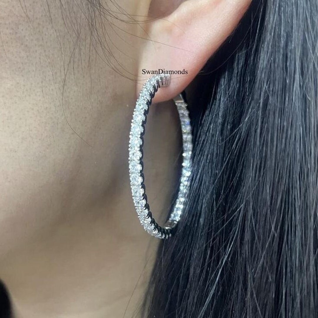 Big Diamond Hoop Earrings, Inside Out Hoop Earrings, Round Cut Diamond ...