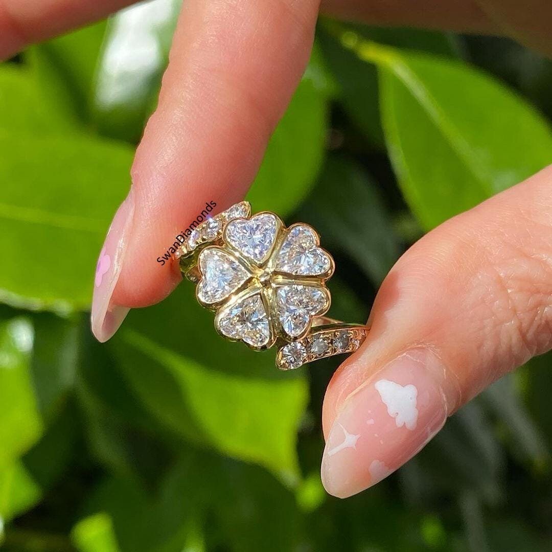 Bypass Shank Ring, Bezel Setting 4 MM Heart Cut Moissanite Diamond ...