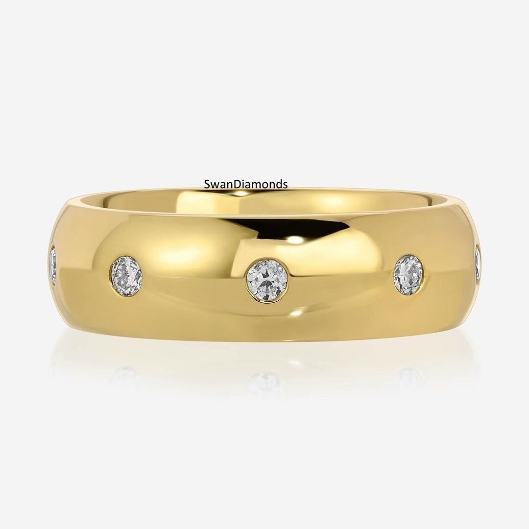 14K Solid Yellow Gold Wedding Band, Flush Set Full Eternity Diamond ...
