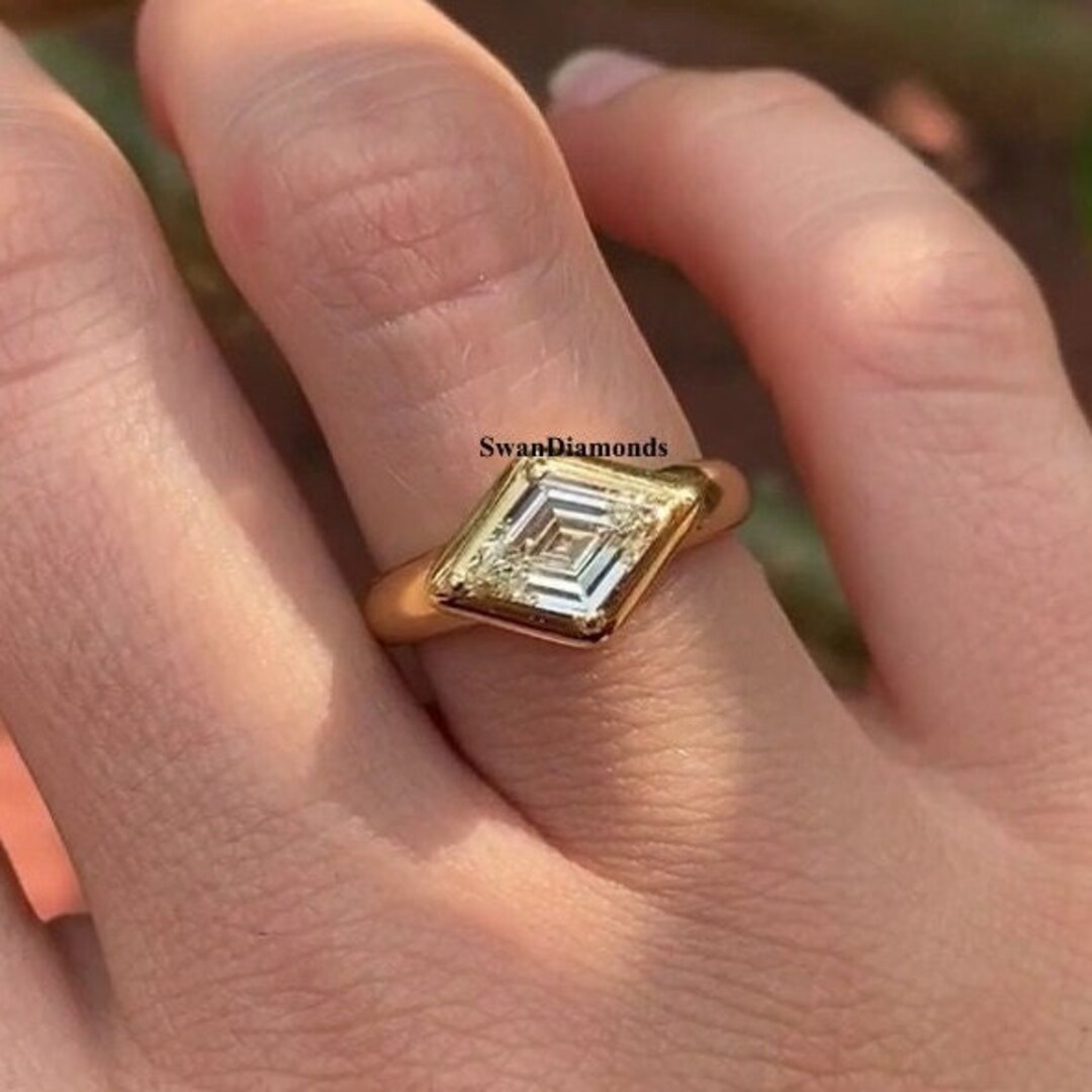 Lozenge Cut Moissanite Engagement Ring, 11x8 MM Prong Set Solitaire ...