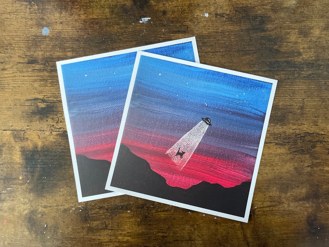 Cat Alien Abduction Print 8x8 - Etsy