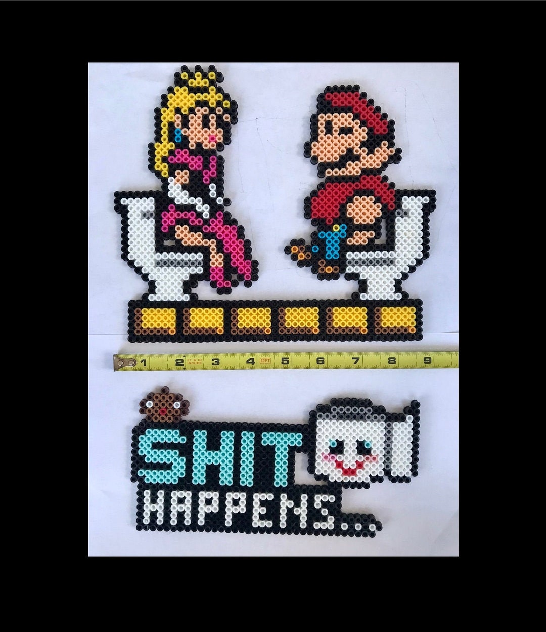 2 Bathroom Door Wall Decor Hanging Perler Super Mario Princess Peach ...