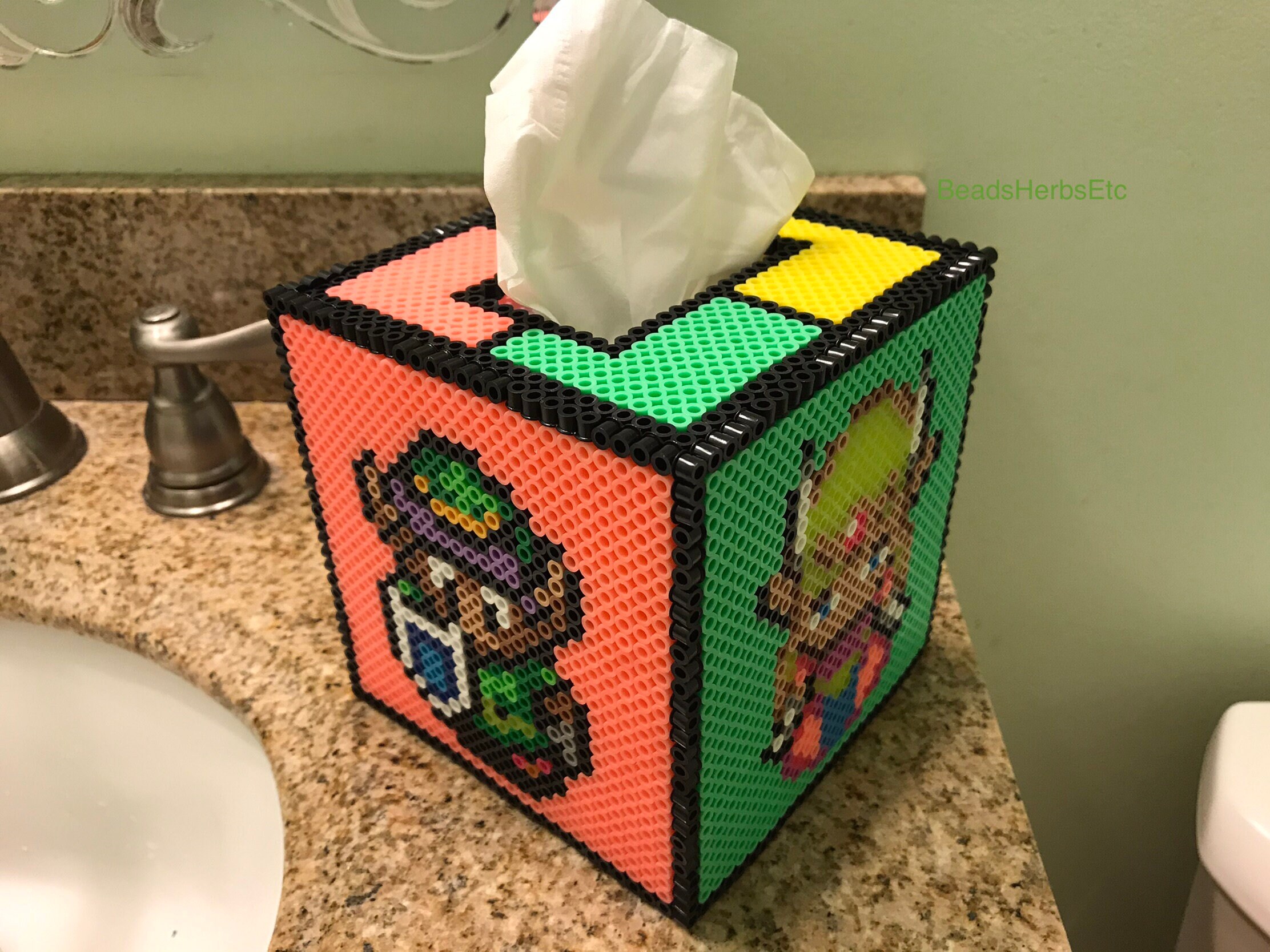 PAC Man Tissue Box, Handmade Perler Bead Decor - Etsy