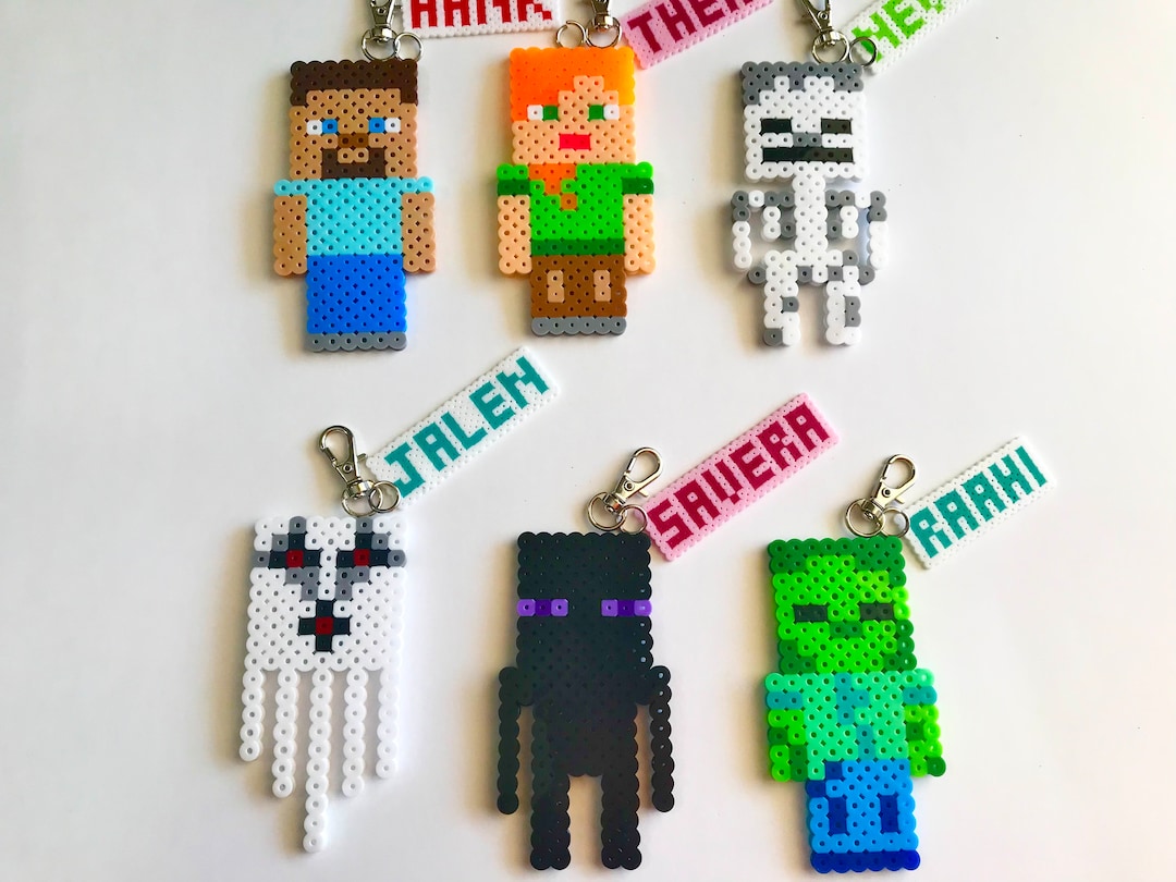 Minecraft Personalized Keychain Custom Name Keyrings Steve Creeper Alex ...