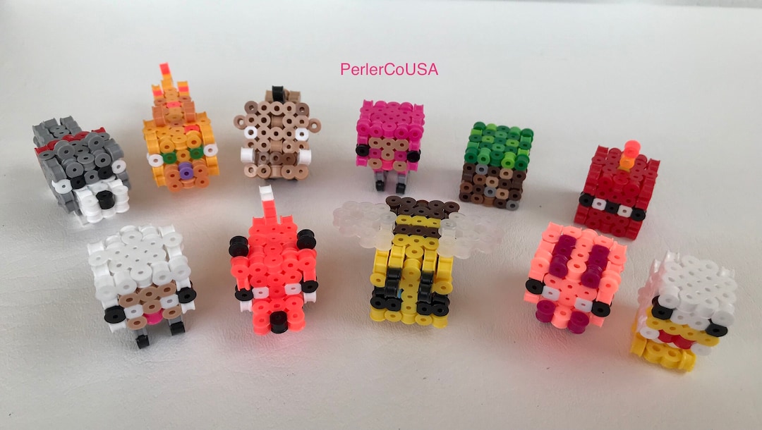 Mine Craft Inspired 3D Animals Bobcat Wolf Fox Bee Chicken White Pink ...