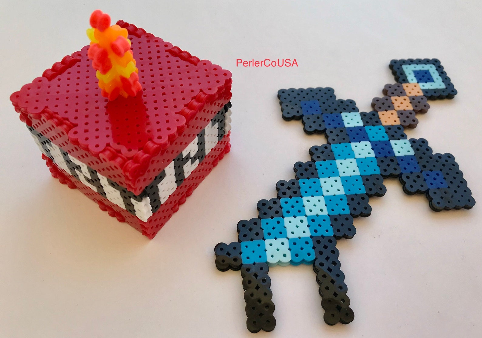 Mine Craft Inspired Half Sword Birthday Cake Topper Decoration Perler ...