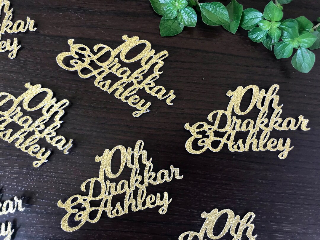 50 Pcs 3 Lines Anniversary Confetti Personalized Names and Numbers ...