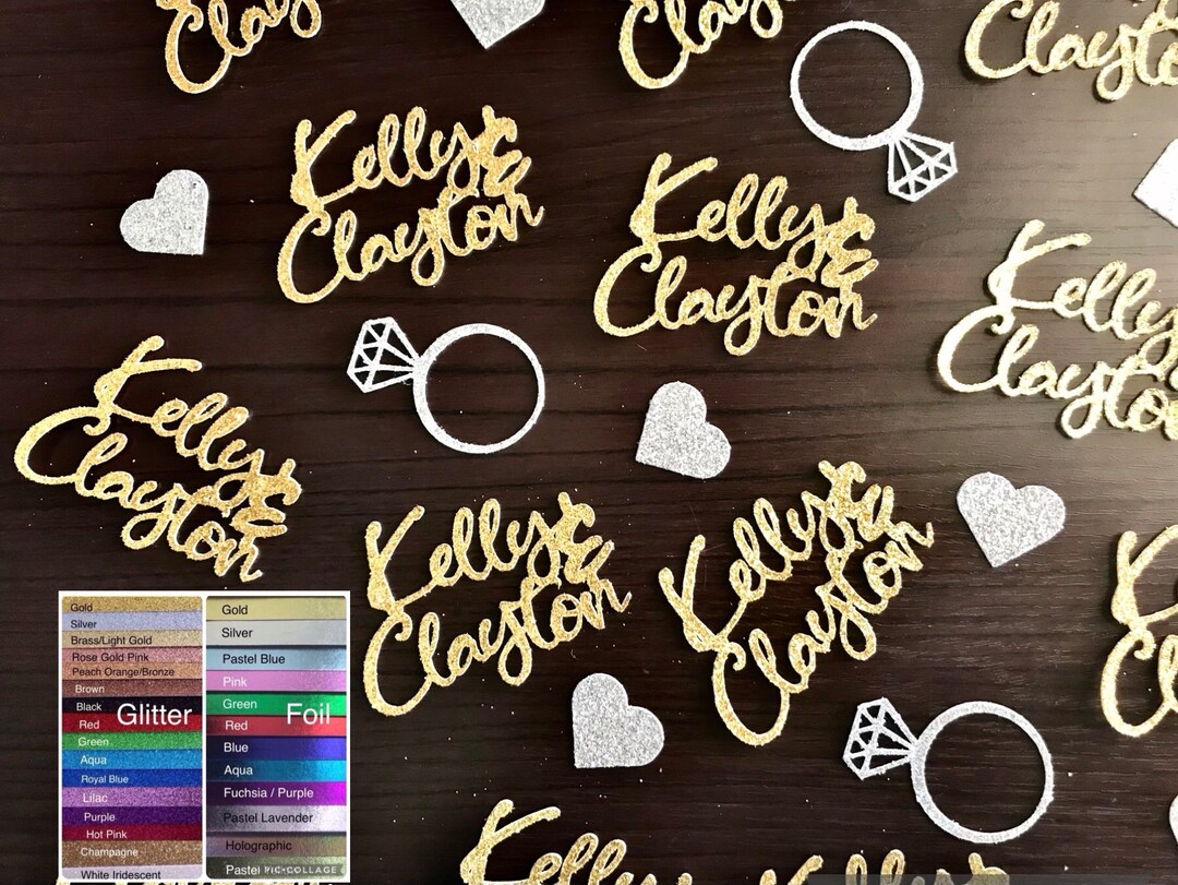 2 Names Rings and Heart Confetti Personalized Custom Names Engagement ...