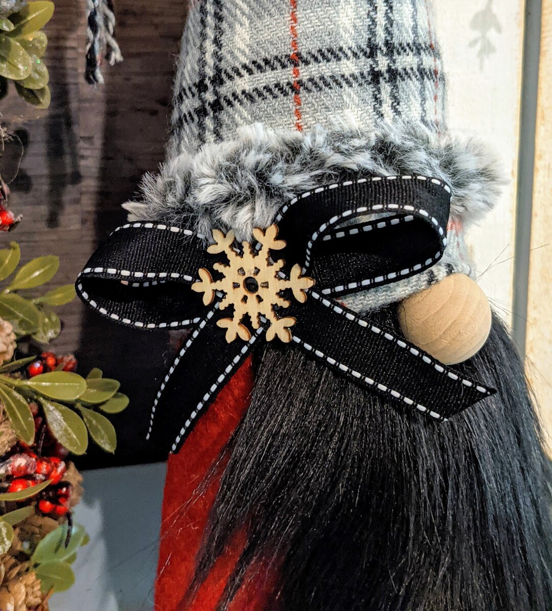 Gray and Red Plaid Holiday Gnome, Upcycled Gnome, Cozy Gnomes ...