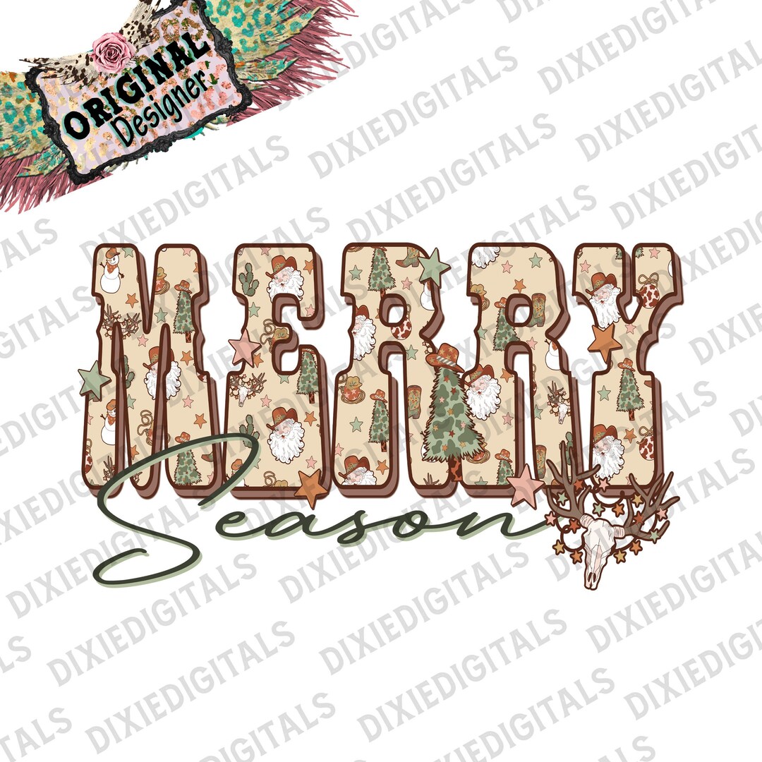 Merry Season Cowboy Christmas Western Snowman Santa Retro Howdy Holiday ...