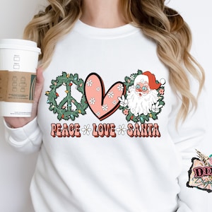 Retro Peace Love Santa Hippie Christmas Peace Sign Flower Sublimation ...
