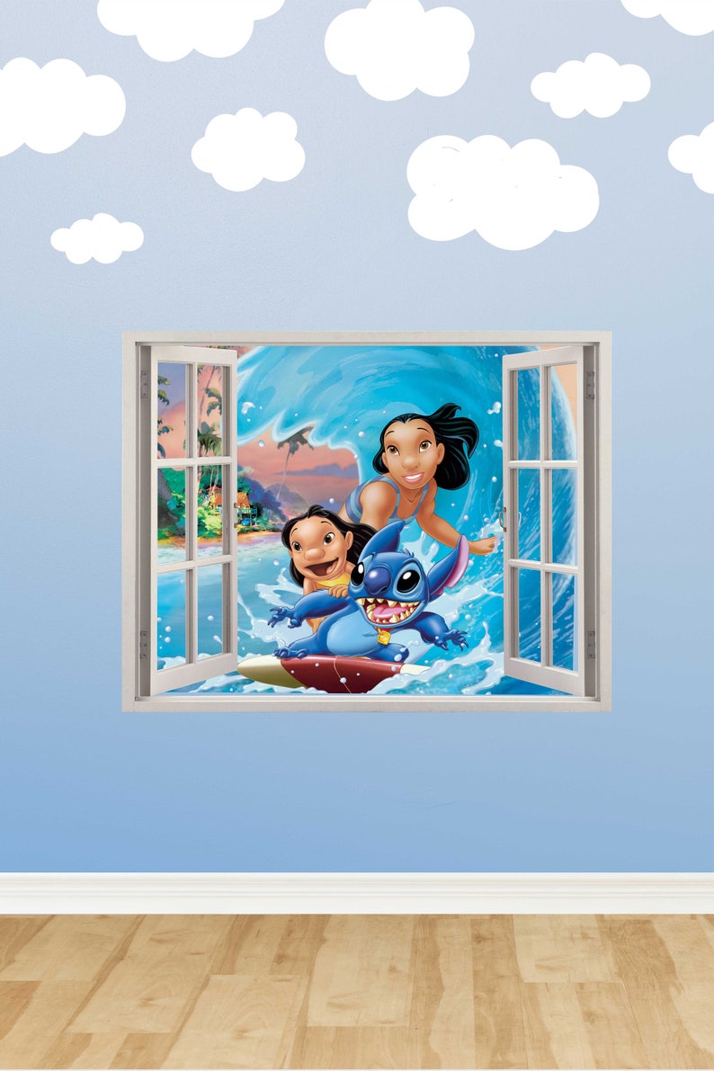 Lilo & Stitch 3D Wallpaper Decal, Window View Wall Art, Pixar Movie ...