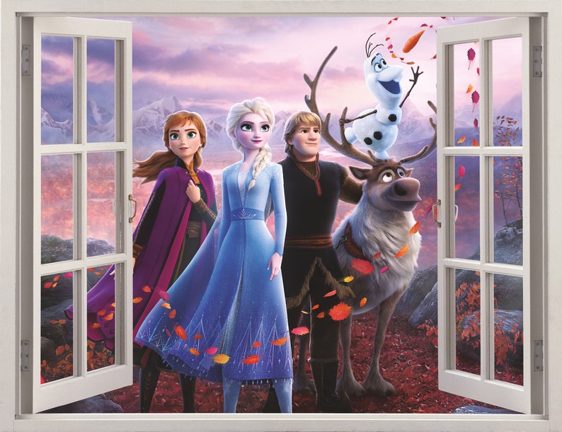 Frozen Elsa Anna Olaf 3D Wallpaper Decal, Disney Princess Window View ...