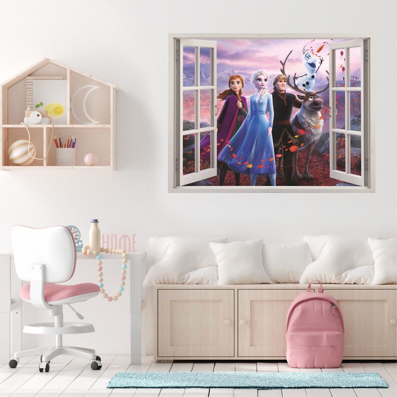 Frozen Elsa Anna Olaf 3D Wallpaper Decal, Disney Princess Window View ...