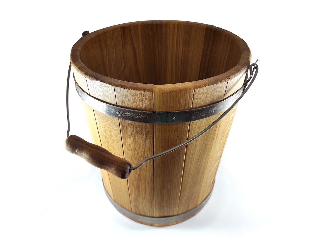 Wooden Solid Oak Bucket 15L Bath Crafting Supplies Handmade Wood Gift ...
