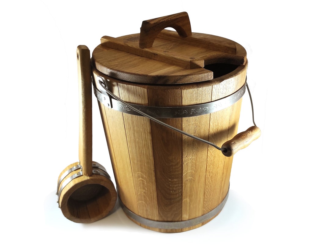Wooden Sauna Bucket 15L Solid Oak Steamer Bath Gift Kit Set Wood Sauna ...