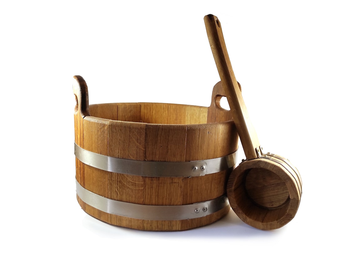 Wooden Sauna Bucket 10L Wooden Bath Barrel Oak Bath Set Sauna ...