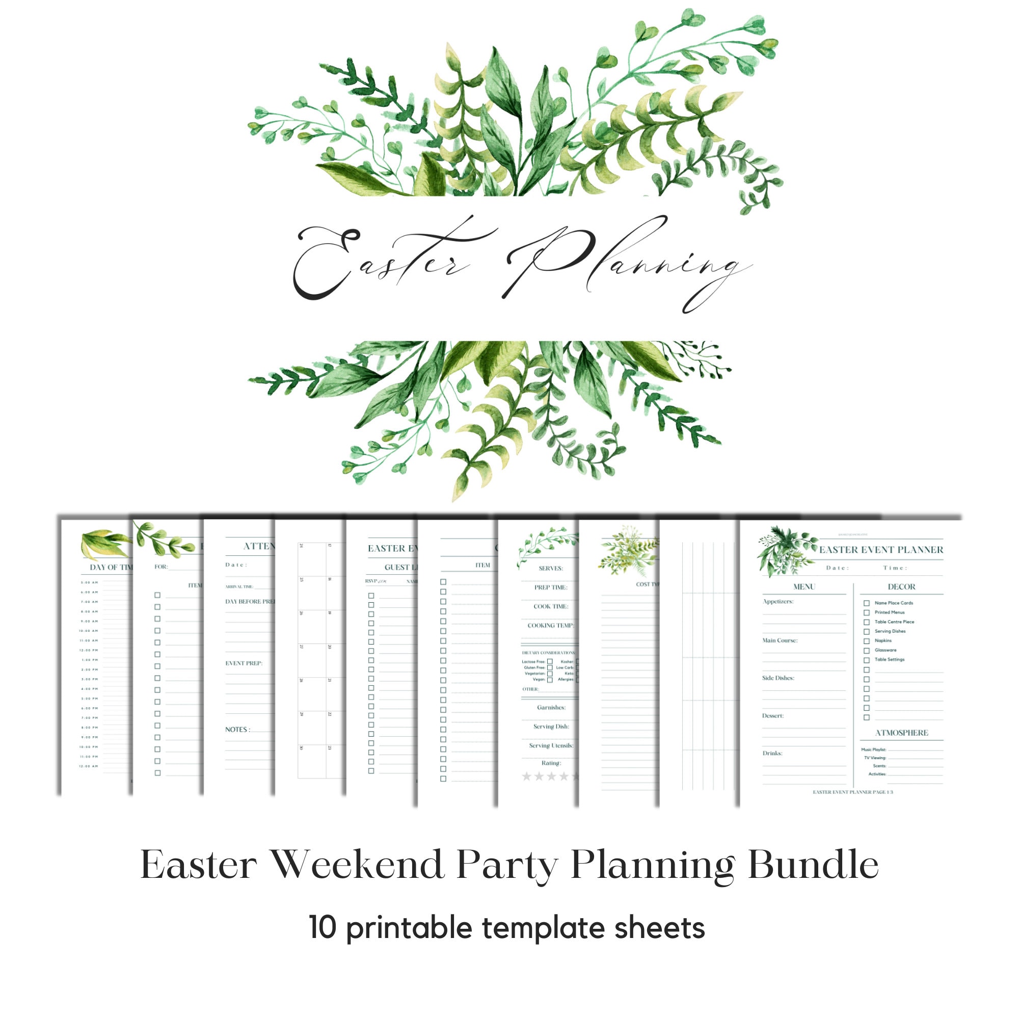 Easter Planner Printable BUNDLE, Printable Dinner Party Planner Kit ...
