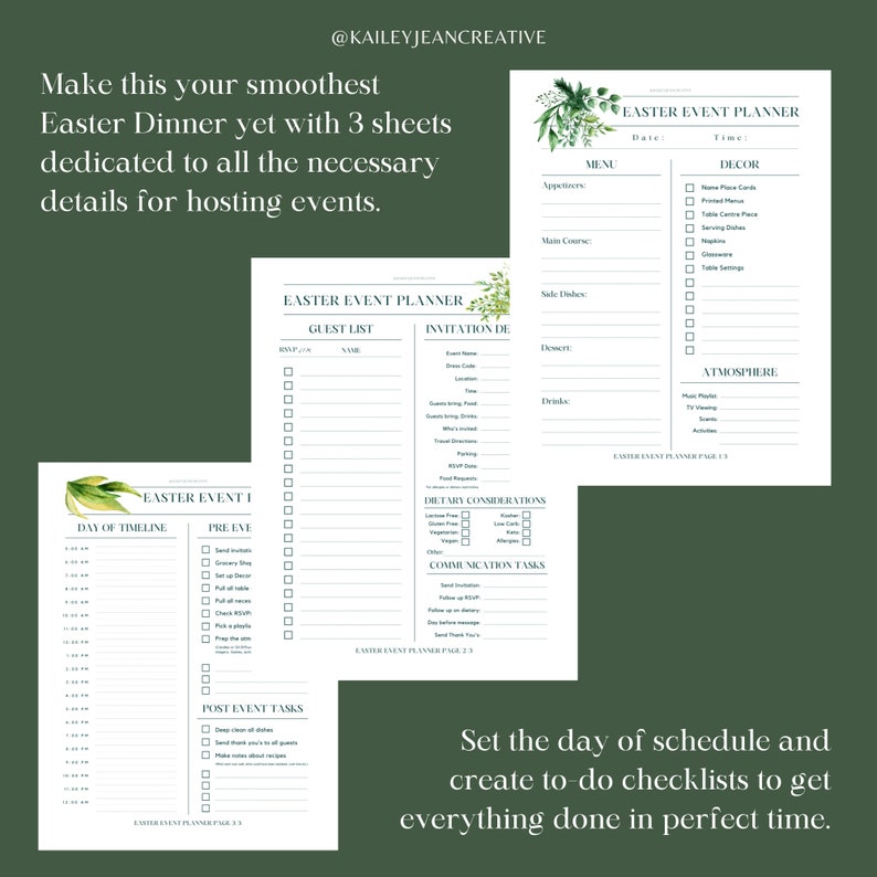 Easter Planner Printable BUNDLE, Printable Dinner Party Planner Kit ...