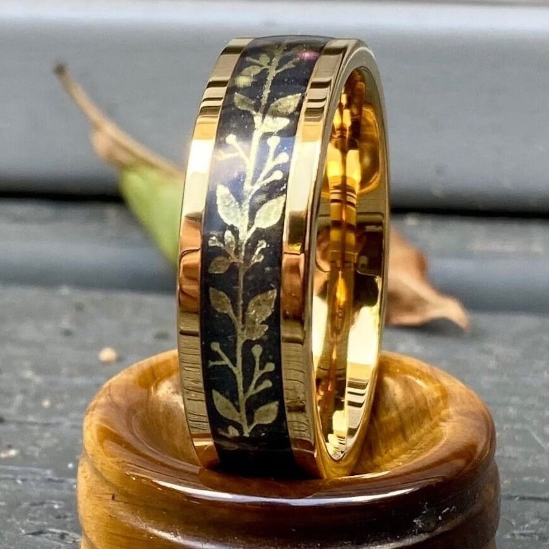 Tungsten Ring Tungsten Carbide Ion Plated Gold Ring 8mm Wide Gold Leaf ...