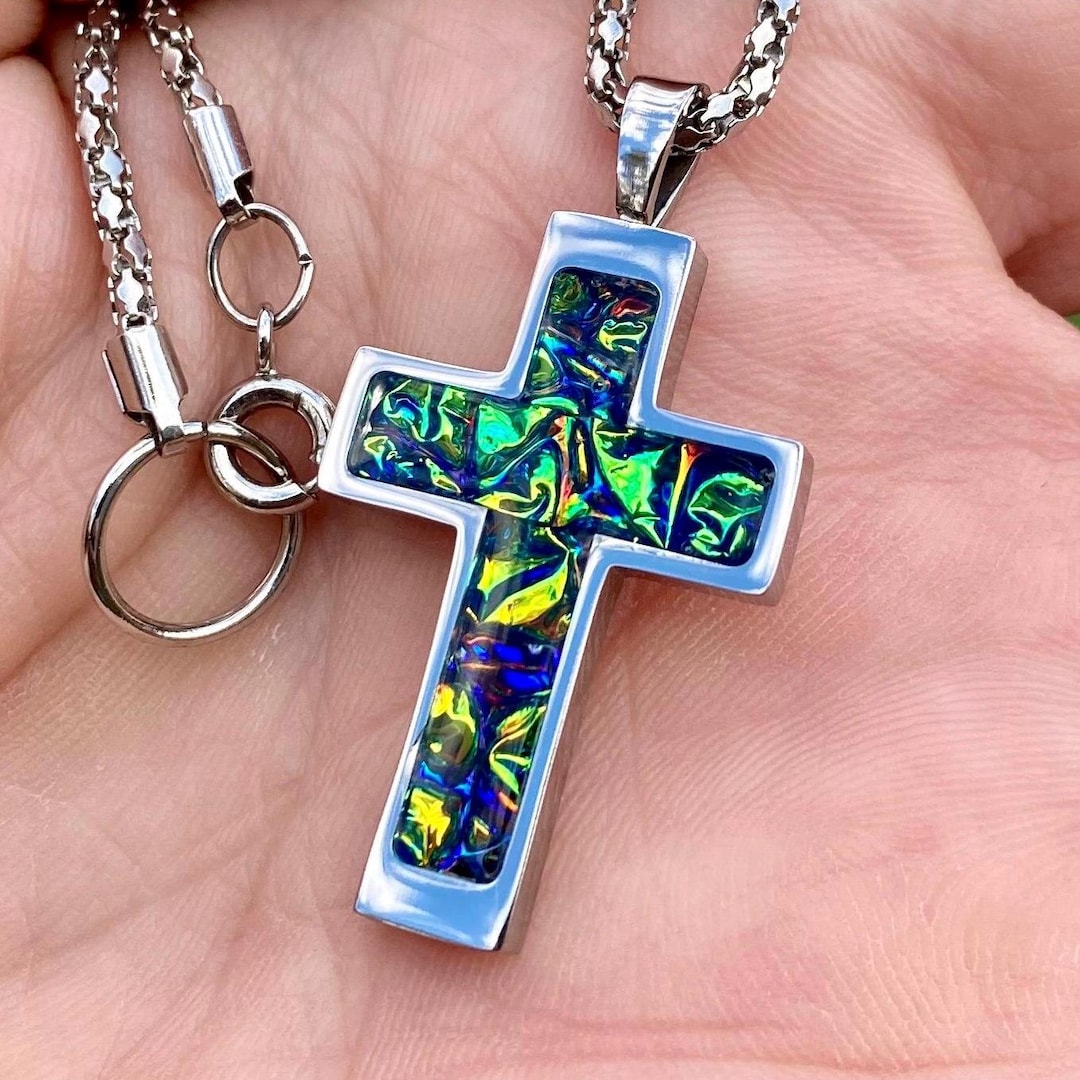 Titanium Cross Inlay Pendant With Stainless Steel Chain Dragon Burl ...