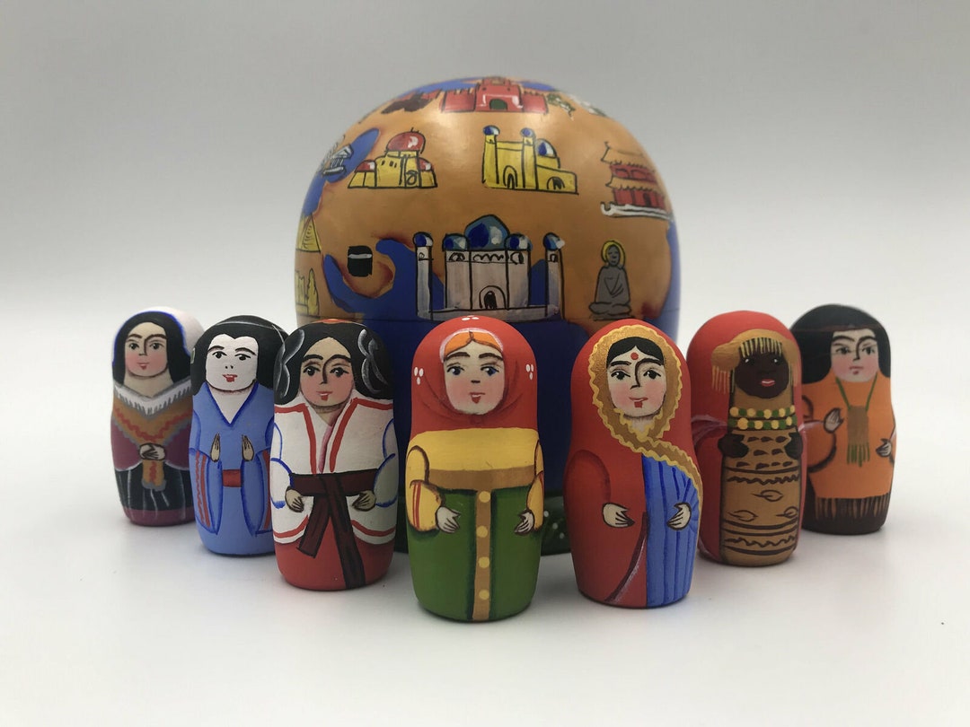 Earth Nesting Doll 3.9" (10 Cm) Height 9pieces Wooden Nesting Doll ...