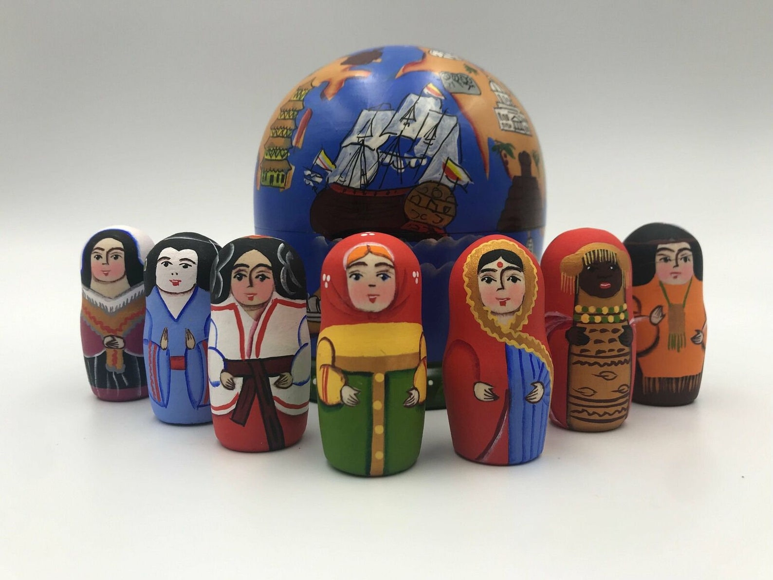Earth Nesting Doll 3.9" (10 Cm) Height 9pieces Wooden Nesting Doll ...