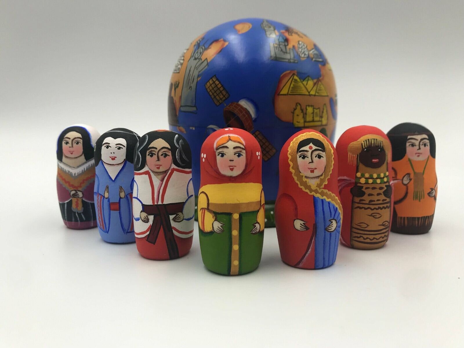 Earth Nesting Doll 3.9" (10 Cm) Height 9pieces Wooden Nesting Doll ...