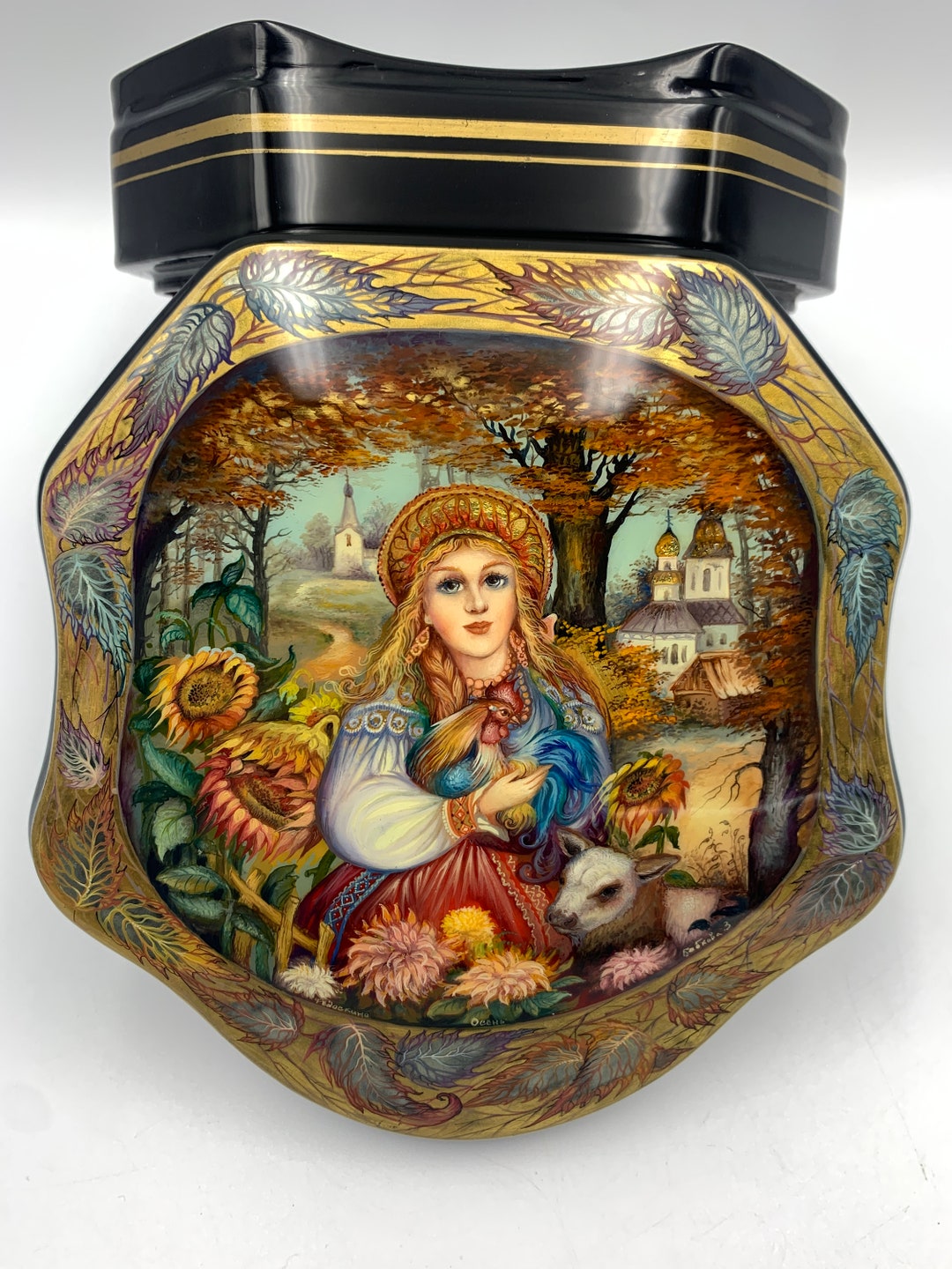 Magnificent Lacquer Box ukrainian Lady Hand Painted Oil, Papier Mache ...