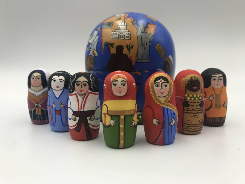 Earth Nesting Doll 3.9" (10 Cm) Height 9pieces Wooden Nesting Doll ...