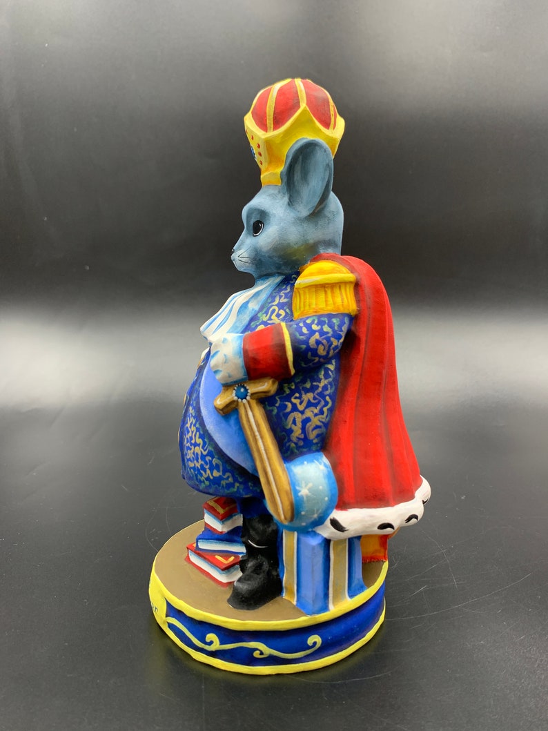 7.3"height Wooden Mouse King Figurine Hand Carved Painted Decoration ...