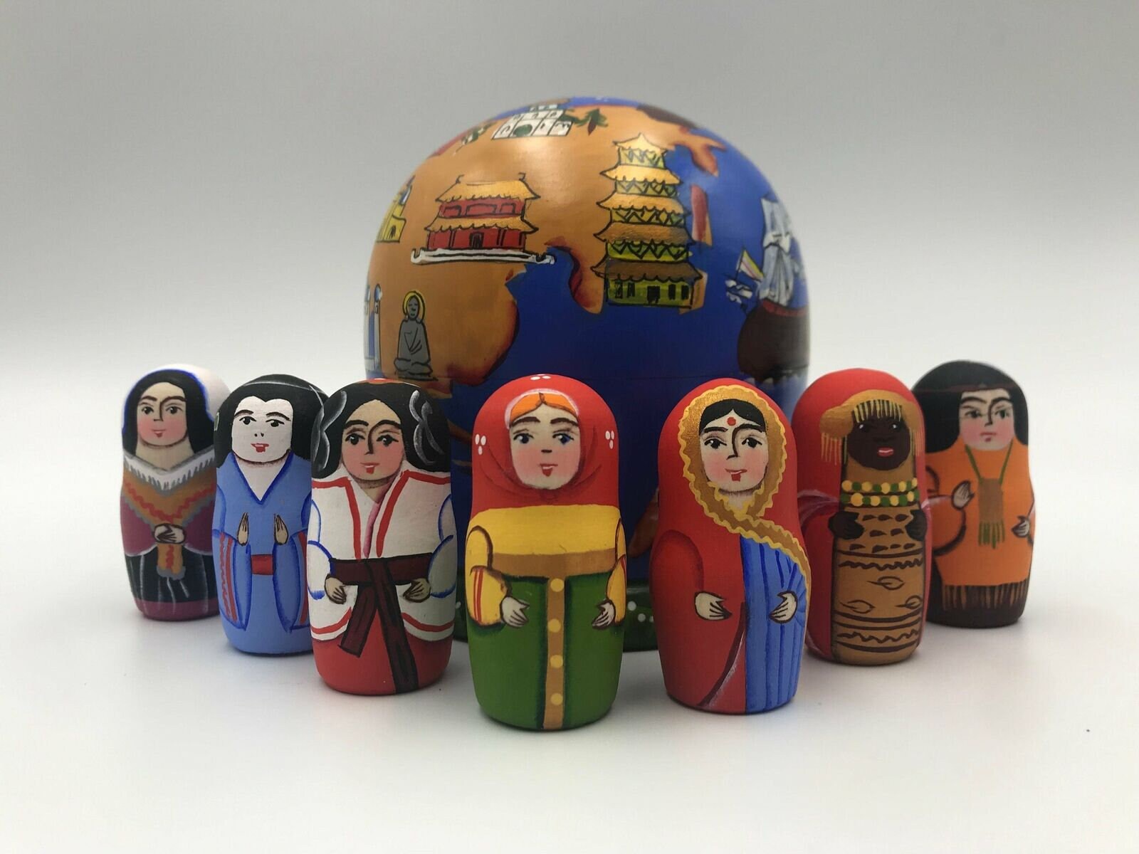 Earth Nesting Doll 3.9" (10 Cm) Height 9pieces Wooden Nesting Doll ...