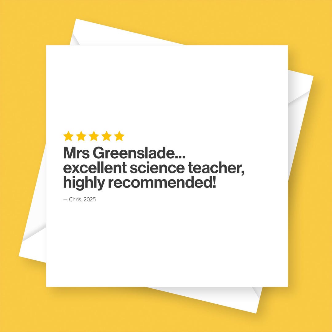 Personalised Science Teacher Card | Fully Customised Review | Thank You ...
