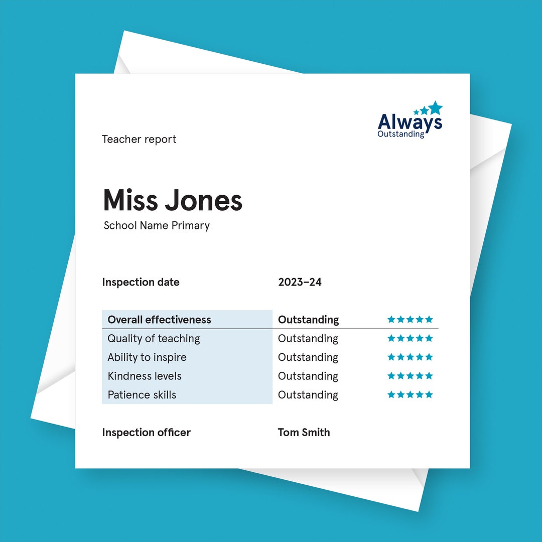 Personalised Teacher Report Card - Thank You, Appreciation, End of ...